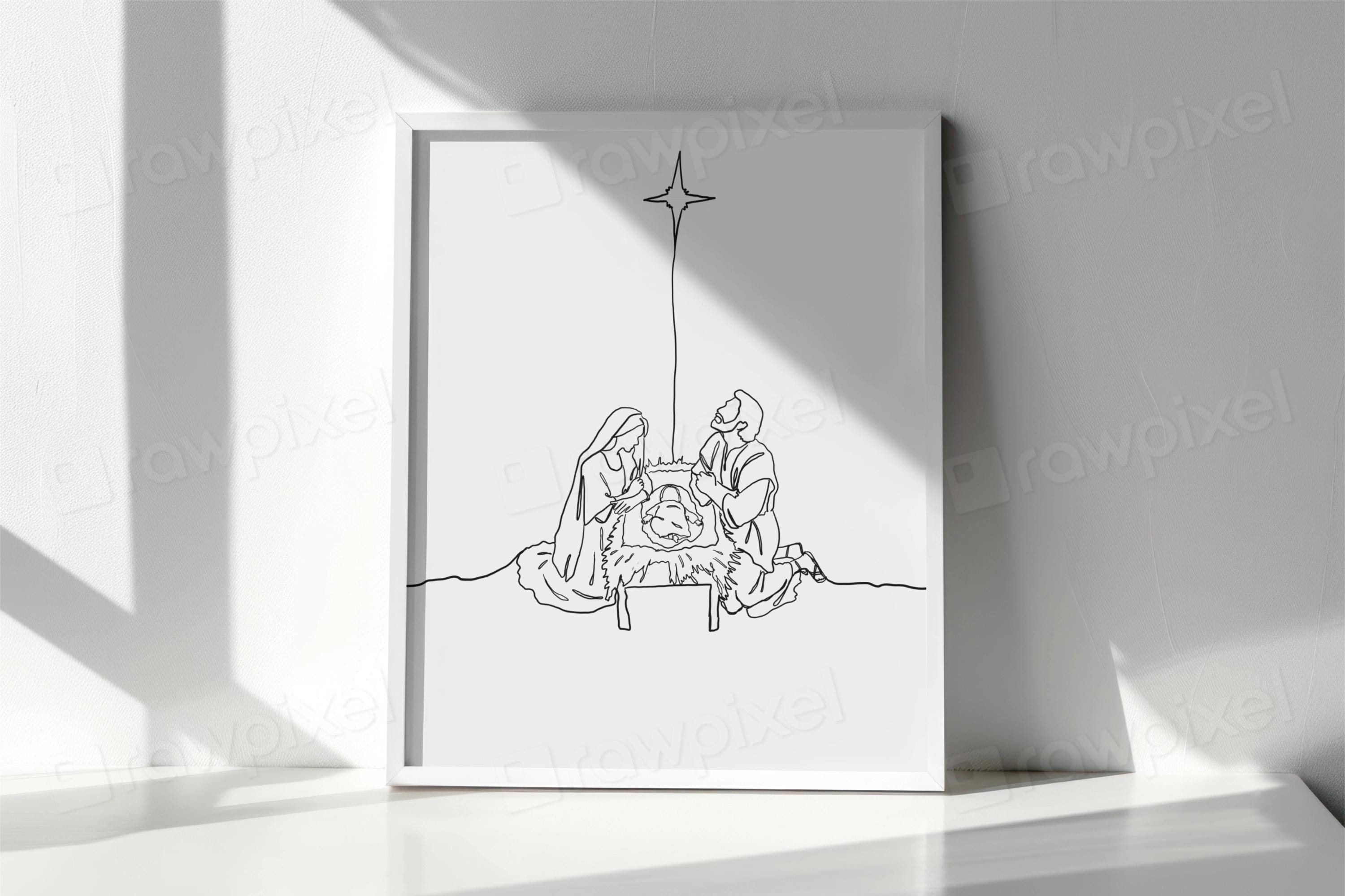Set of 3 Nativity Scene Art, Line Art Nativity, Christmas Nativity ...