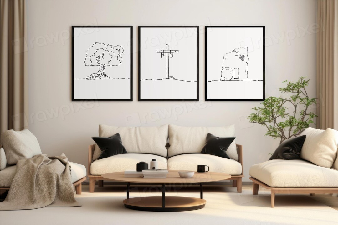 Set of 3 Atonement Art | Gethsemane, Cross, & Empty Tomb | Line Art ...