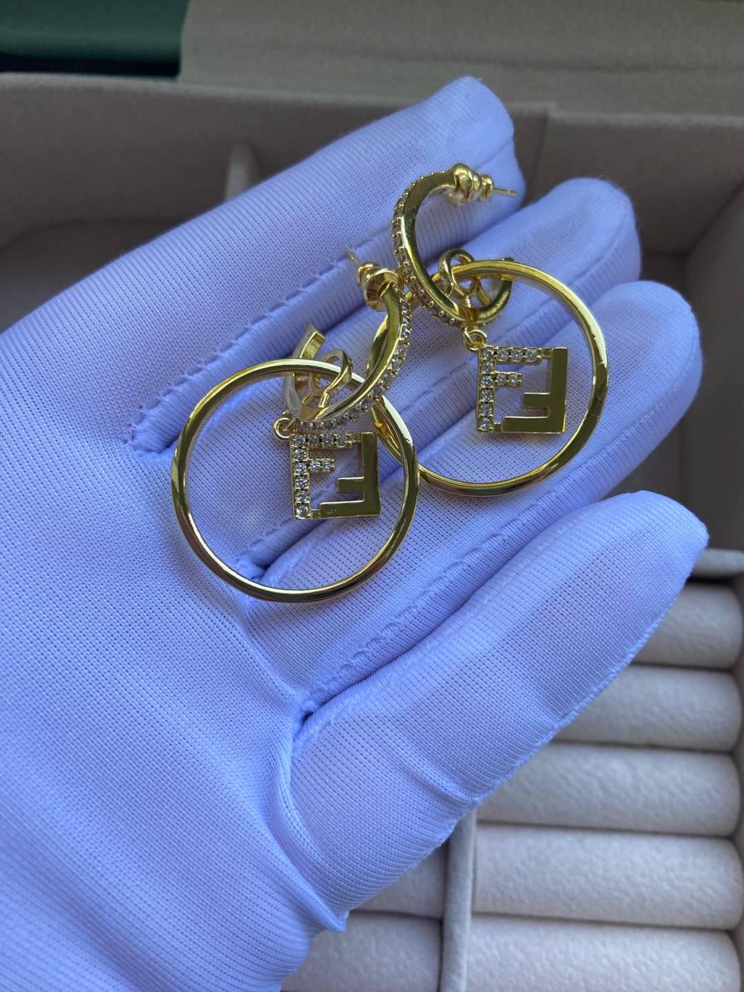 Vintage Fendi F Charming Logo Double Designed Hoop Style Fashion ...