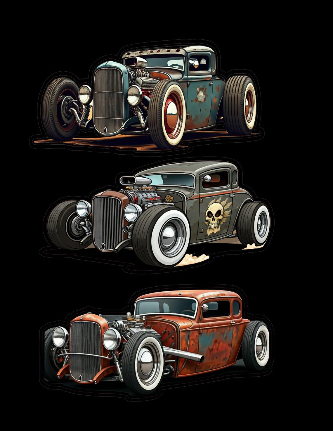 Set of 6 Rat Rod PNG T-shirt Designs | Vintage Car & Muscle Car Art ...