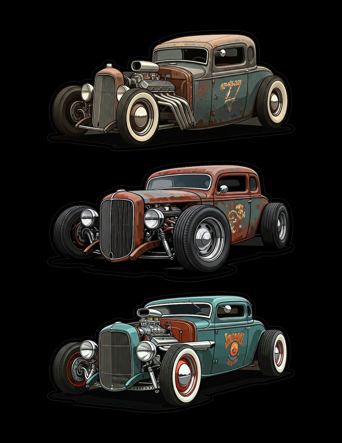 Set of 6 Rat Rod PNG T-shirt Designs | Vintage Car & Muscle Car Art ...