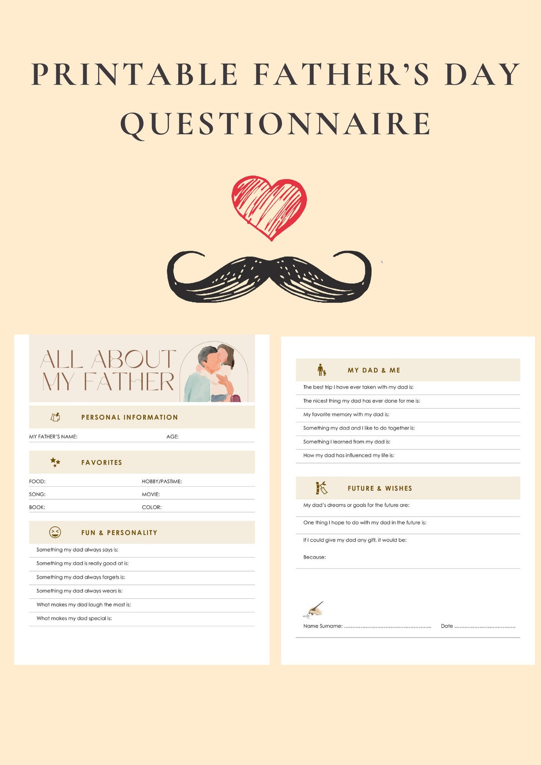 Printable Father's Day Questionnaire - Etsy