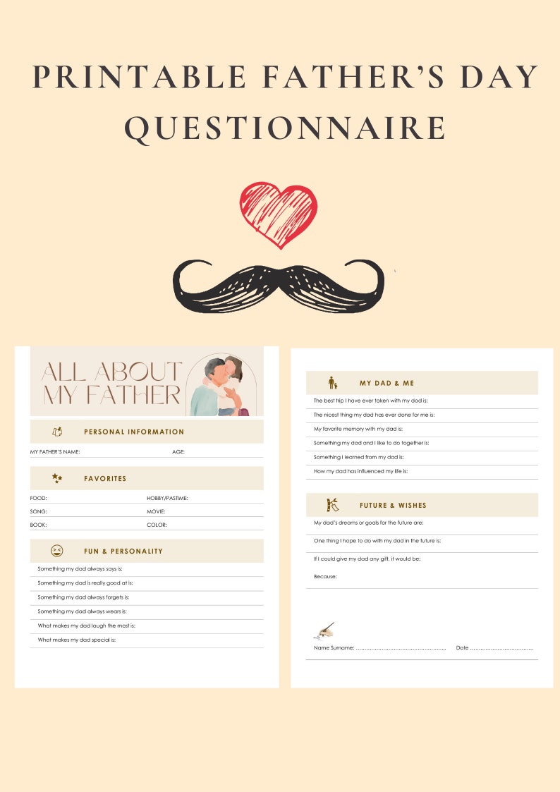 Printable Father's Day Questionnaire - Etsy Australia