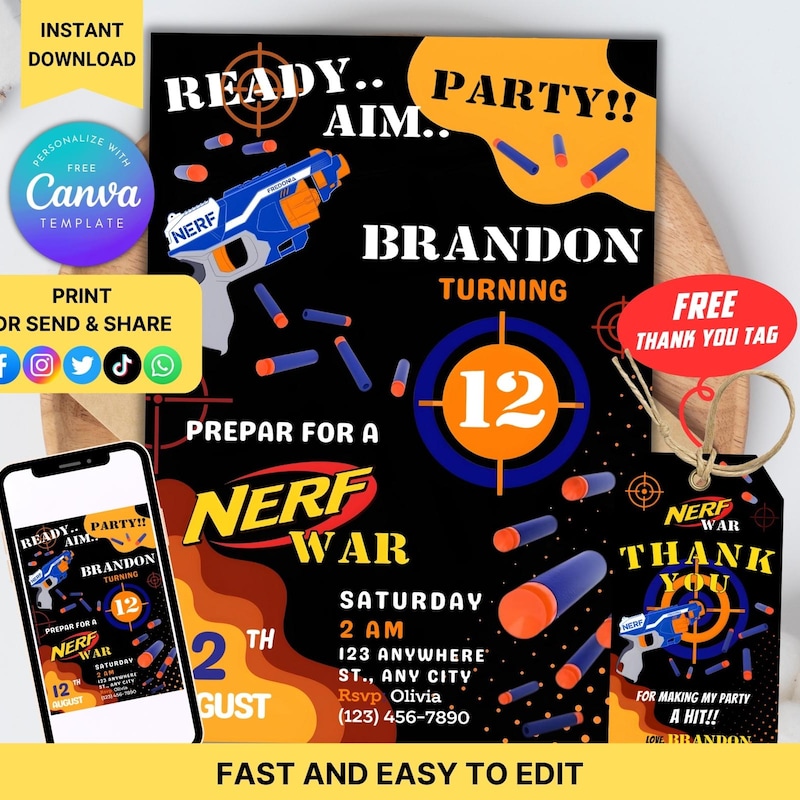 Nerf Party Invitation - Etsy