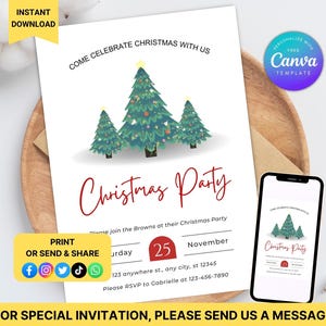 Editable Christmas Party Invitation, Holiday Party Invitation Template ...