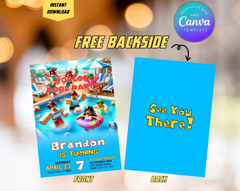 Editable Roblox Pool Party Invitation Instant Download, Roblox Birthday ...