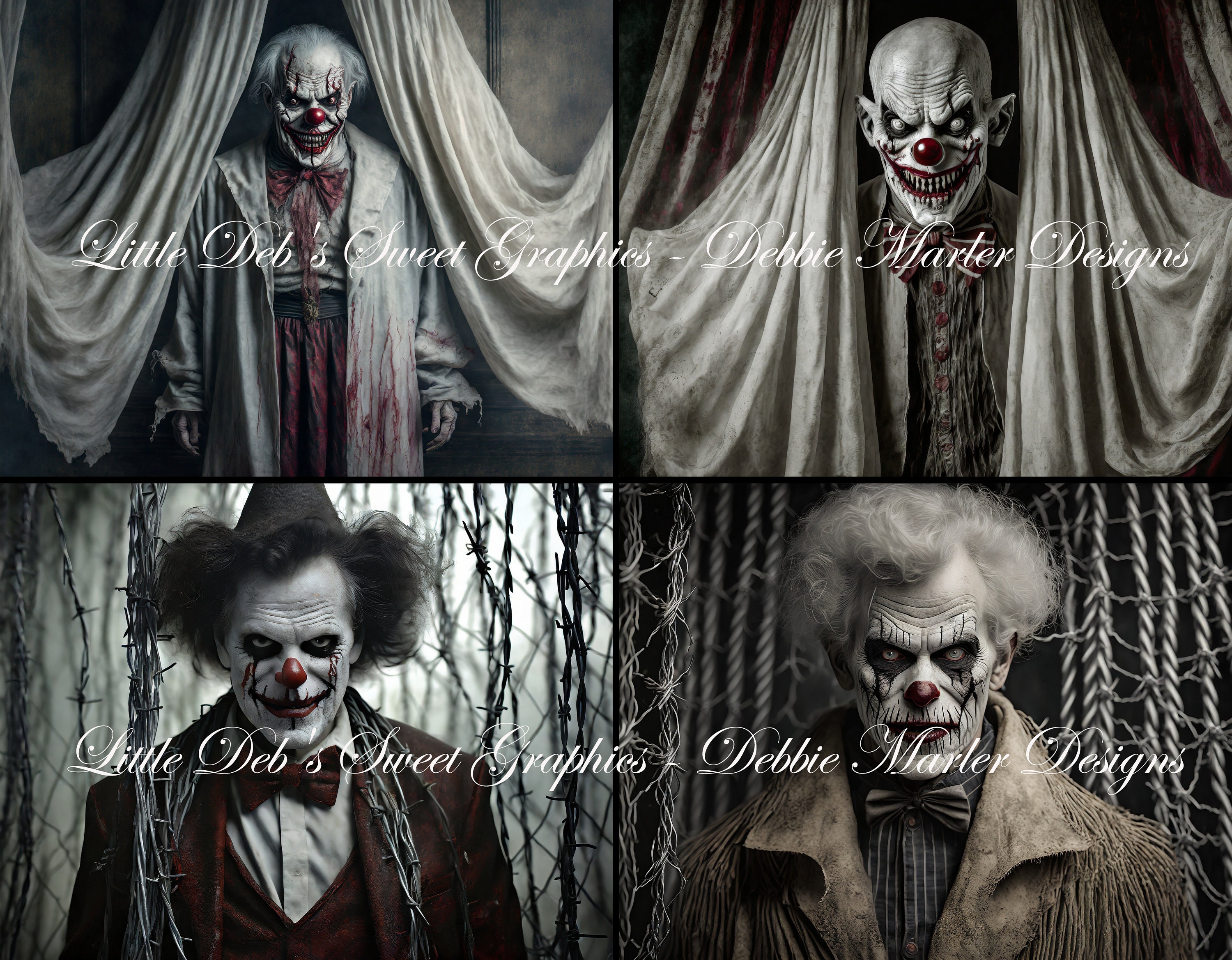 Clowns in My Dreams 3 CANVAS Print Gothic Creepy Scary Barbed Wire ...