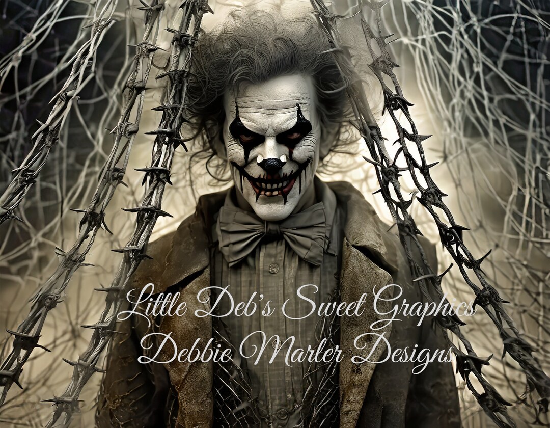 Clowns in My Dreams 14 CANVAS Print Gothic Creepy Scary Barbed Wire ...