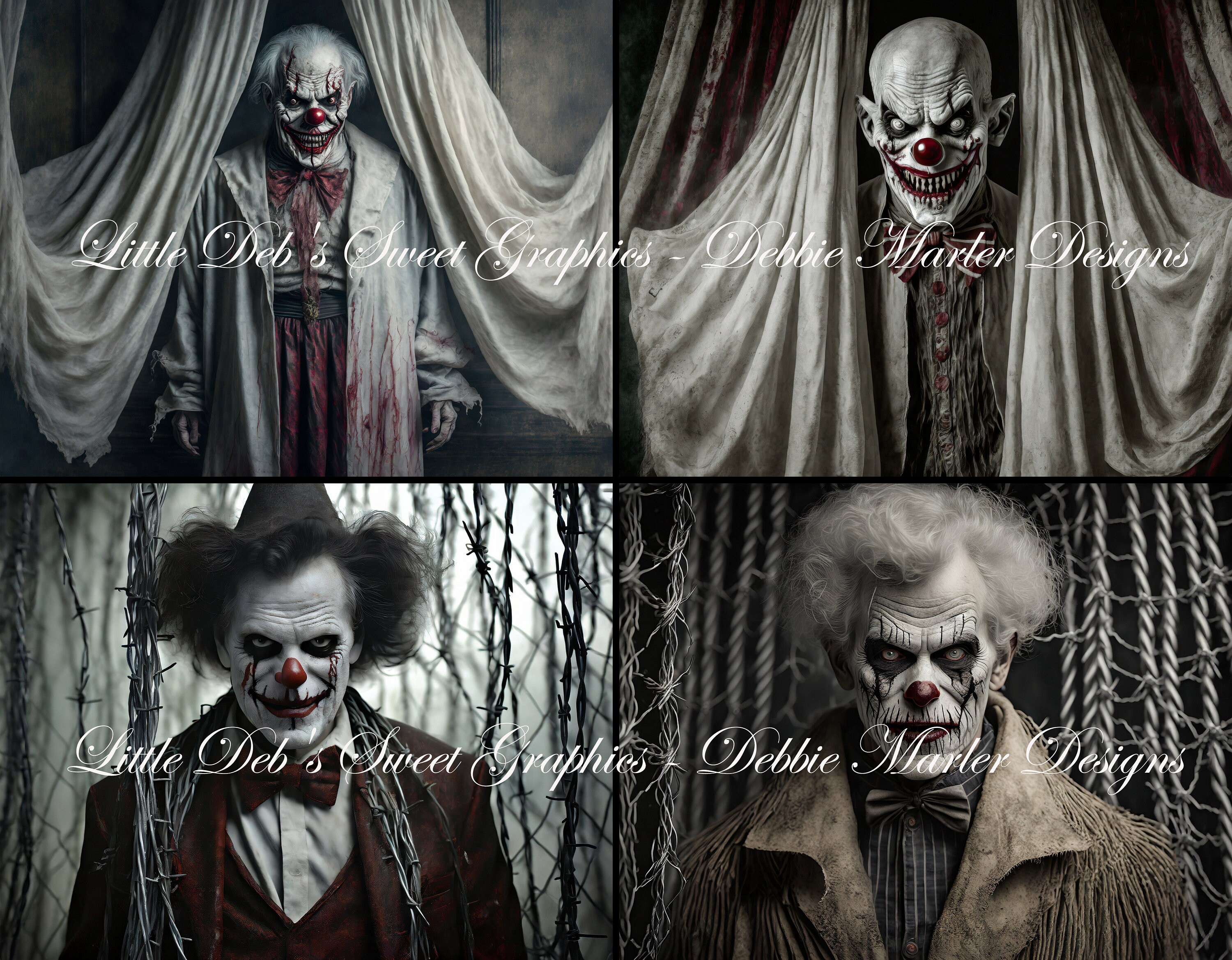 Clowns in My Dreams 17 CANVAS Print Gothic Creepy Scary Barbed Wire ...