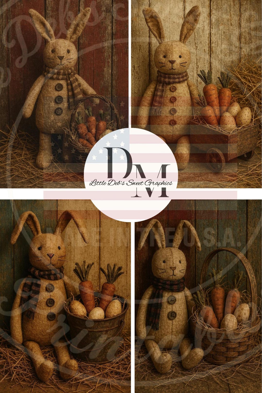 Primitive Farmhouse Easter Basket of Carrots Bunny - Farm Fresh Carrots ...