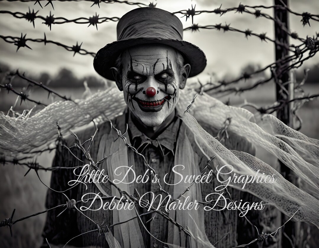 Clowns in My Dreams 3 CANVAS Print Gothic Creepy Scary Barbed Wire ...