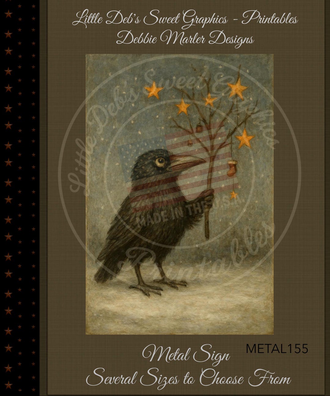 Primitive Christmas Crow Sign - Twig Tree Snow & Stars - Farmhouse ...