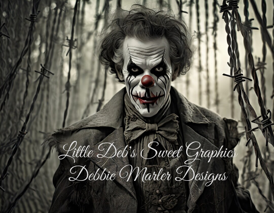 Clowns in My Dreams 4 CANVAS Print Gothic Creepy Scary Barbed Wire ...