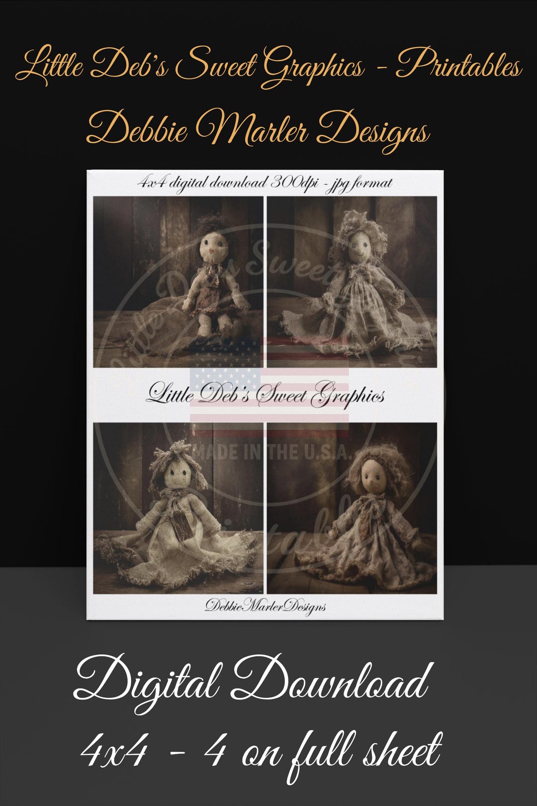 Burlap Rag Doll Printable: Primitive Farmhouse Tier Tray Signs (digital ...