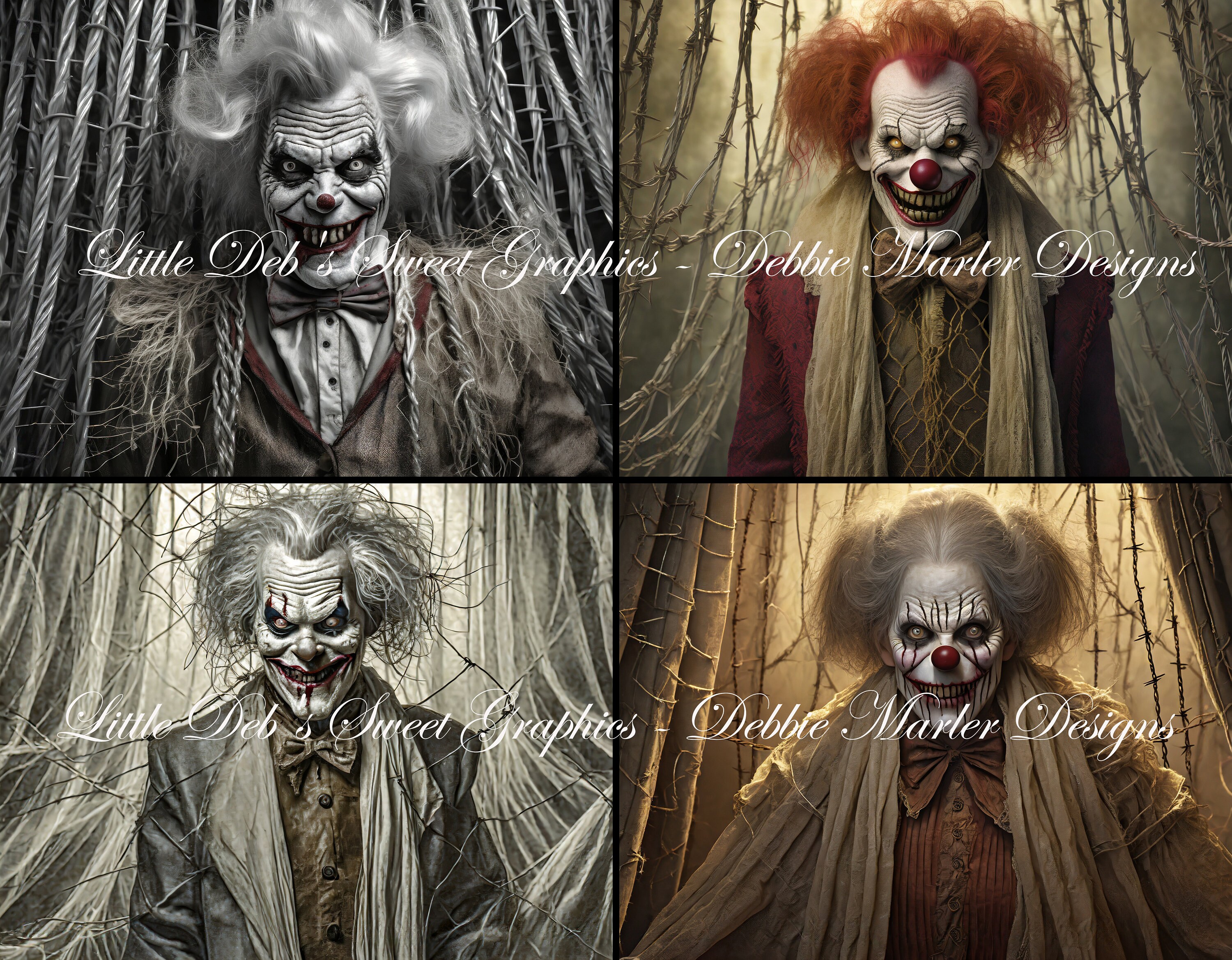 Clowns in My Dreams 3 CANVAS Print Gothic Creepy Scary Barbed Wire ...