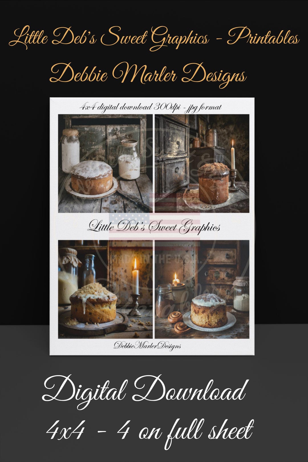 Primitive Pantry Cakes Printable: 4x4 Collage Sheet (digital Download ...