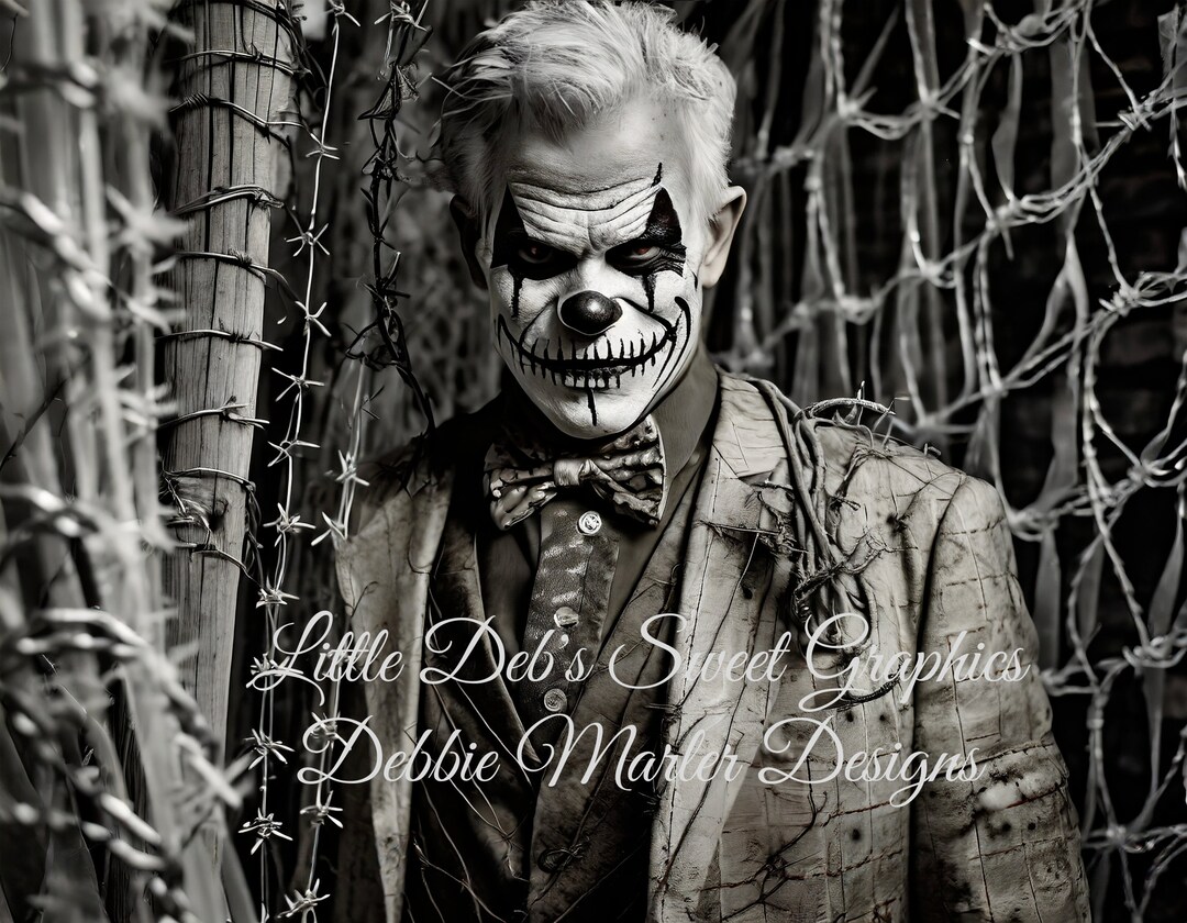 Clowns in My Dreams 2 CANVAS Print Gothic Creepy Scary Barbed Wire ...