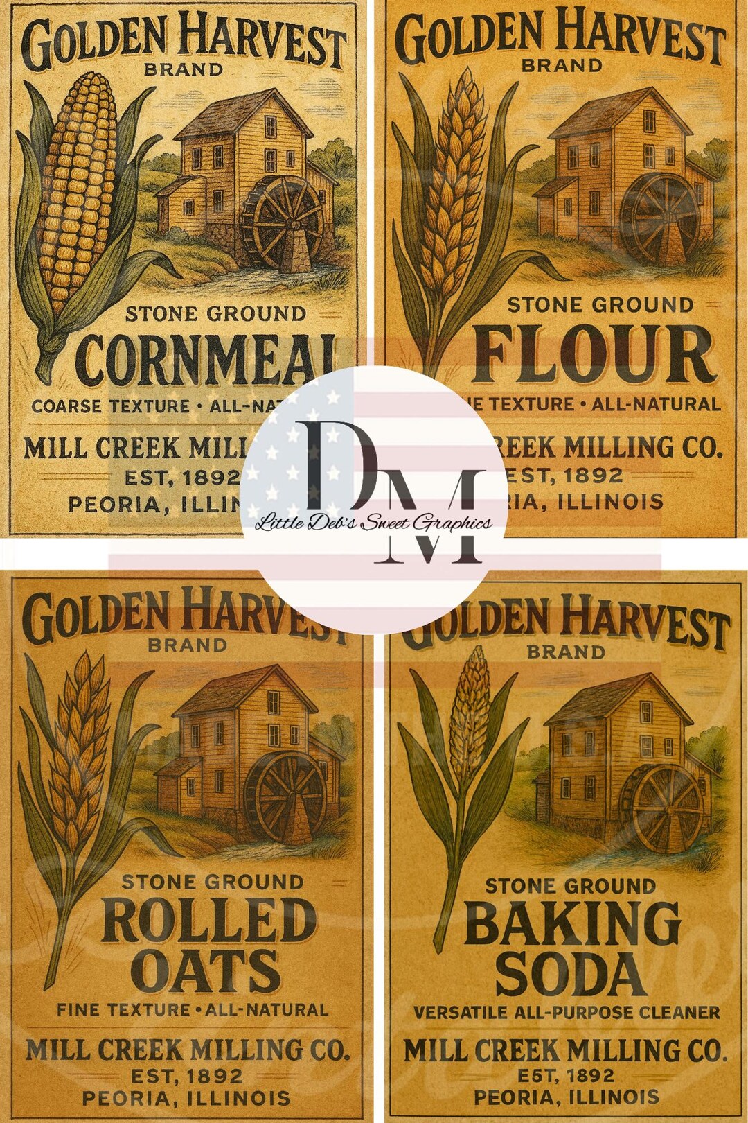 Primitive Farmhouse Cornmeal, Flour, Baking Soda, Rolled Oats Pantry ...