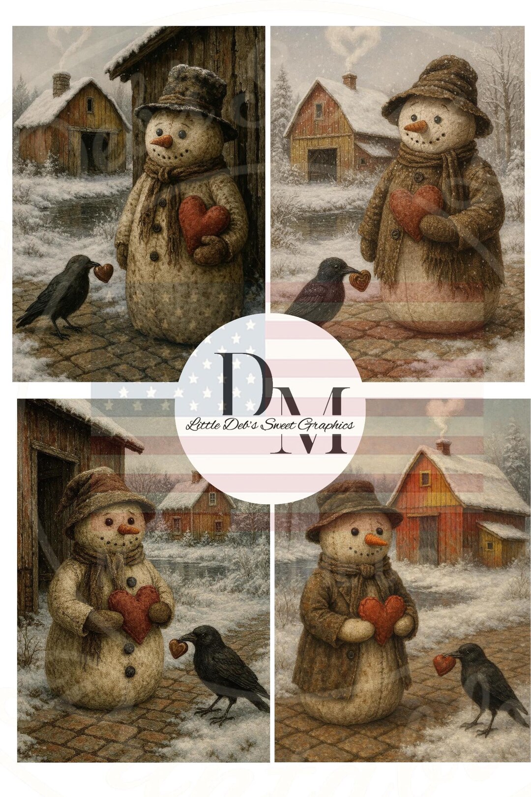 Primitive Farmhouse Barn Valentine's Day - Snowman & Crow - Valentines ...