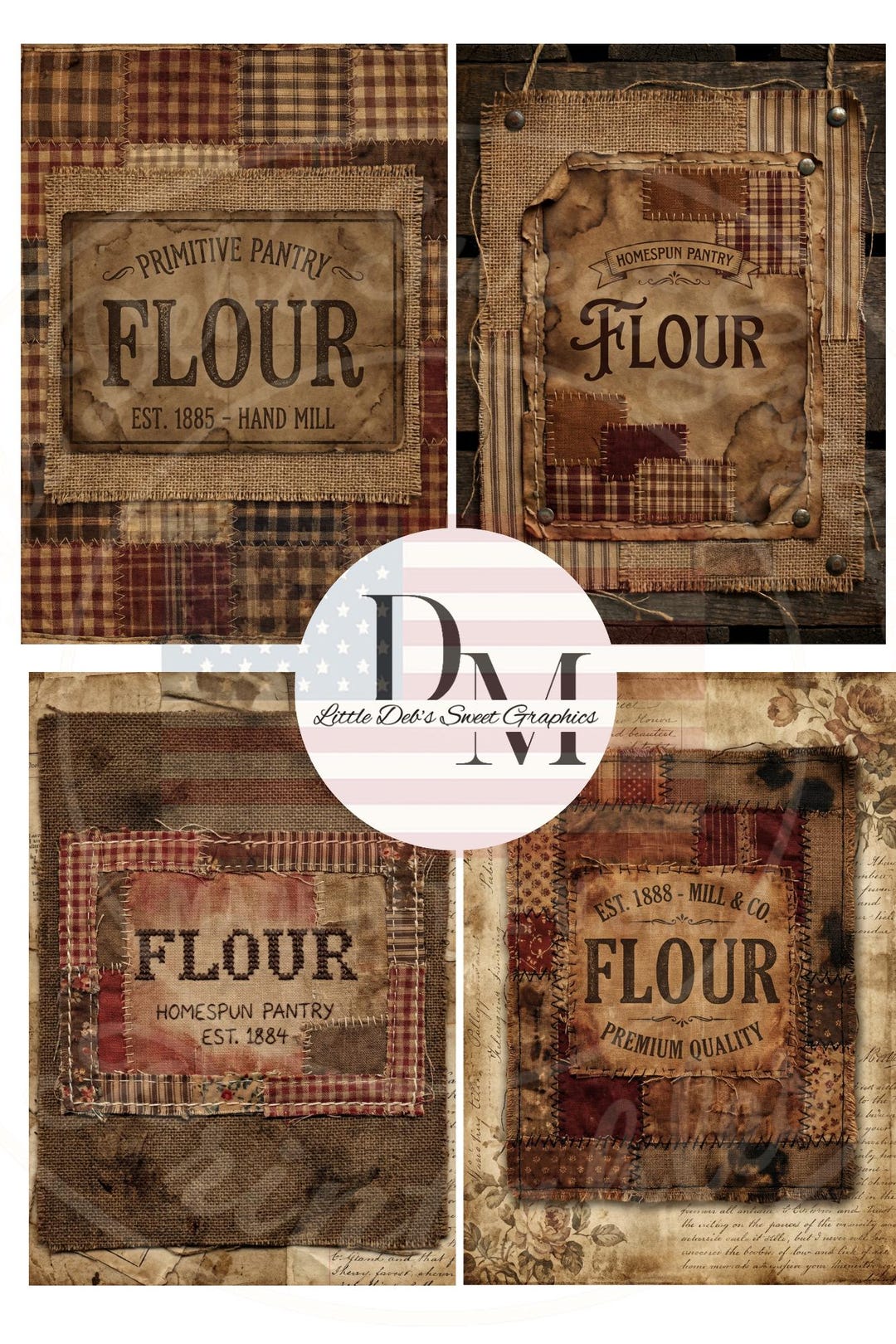Primitive Farmhouse Kitchen Pantry Flour Labels - Bakers Cooking Pantry ...