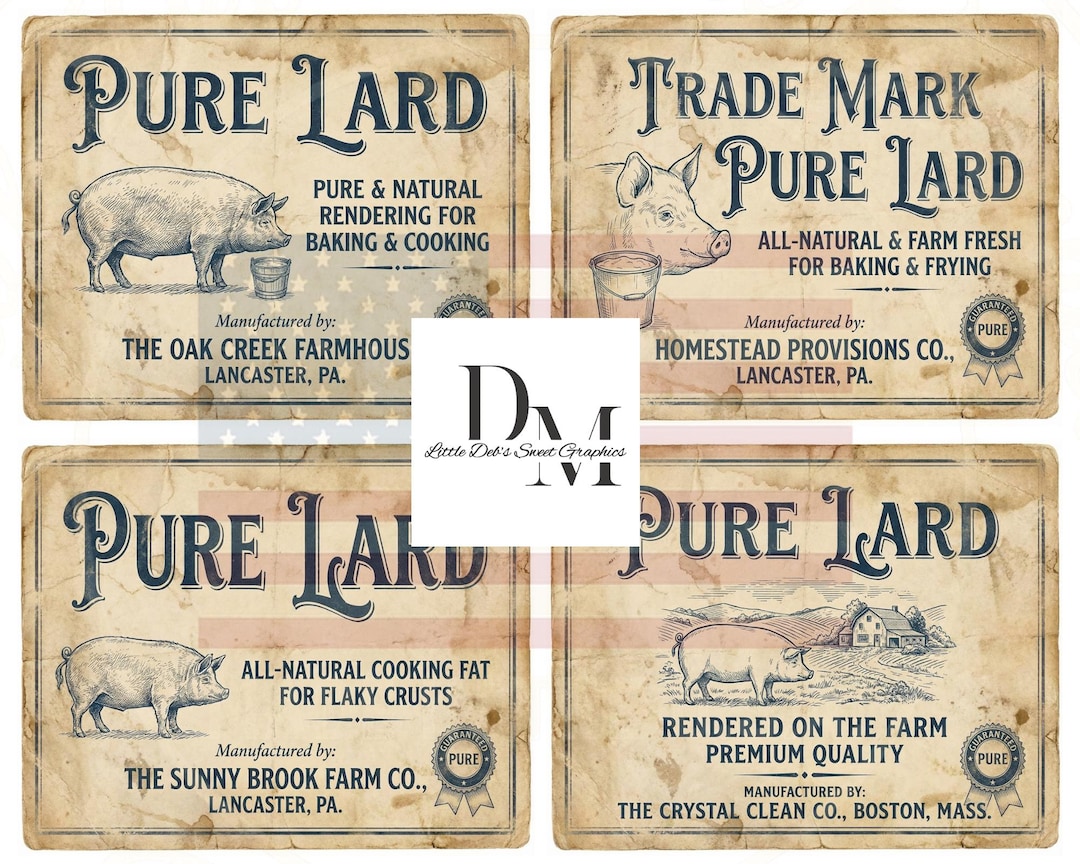 Primitive Farmhouse Pure Lard Baking Cooking Pantry Labels - Tin Can ...