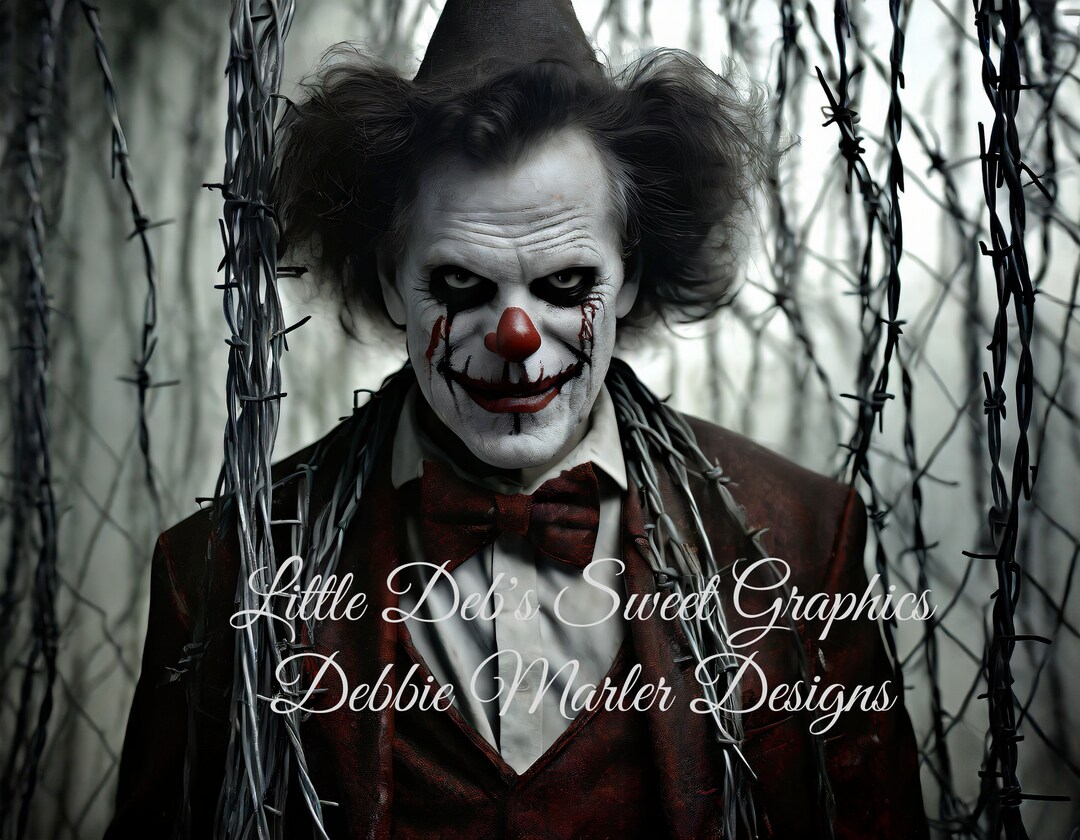 Clowns in My Dreams 17 CANVAS Print Gothic Creepy Scary Barbed Wire ...