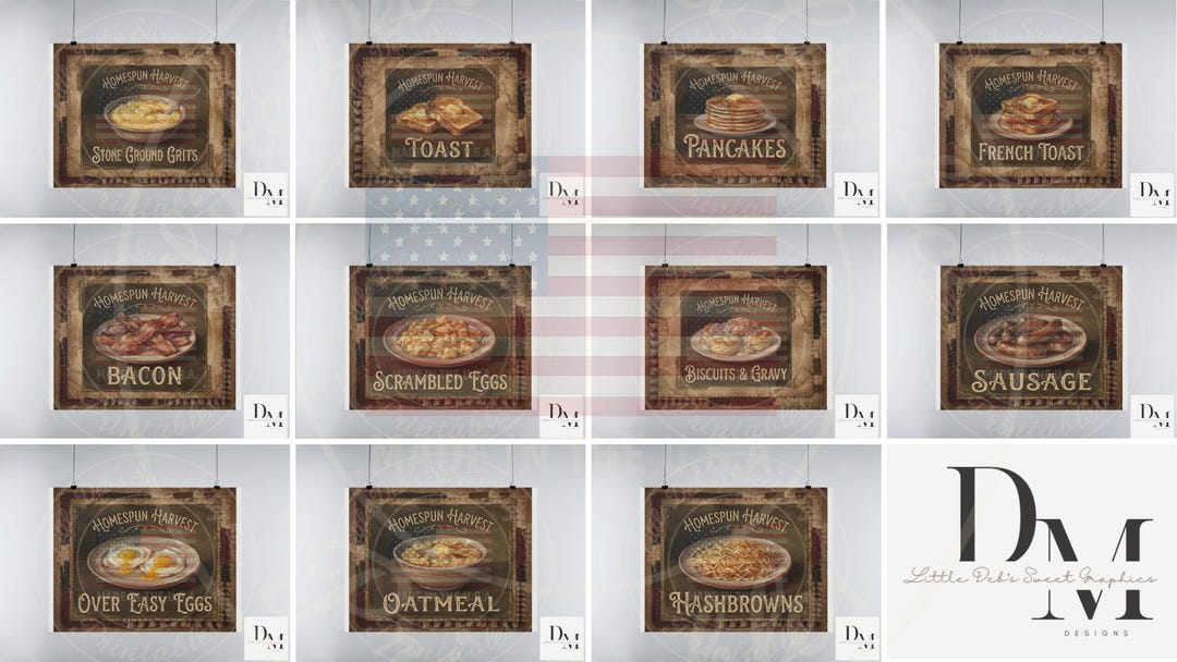 Primitive Homespun Farmhouse 11 Country Breakfast Labels - Wall Art ...