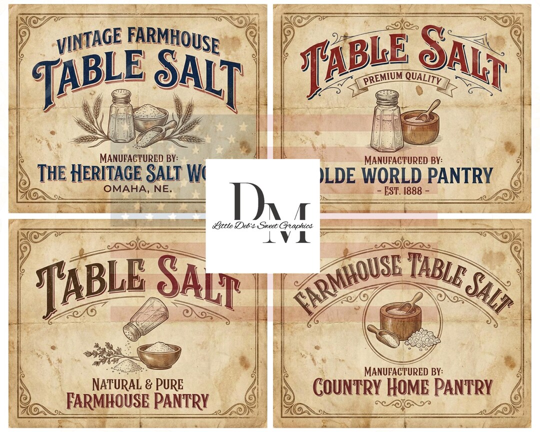 Primitive Farmhouse Table Salt Baking Cooking Pantry Labels - Tin Can ...