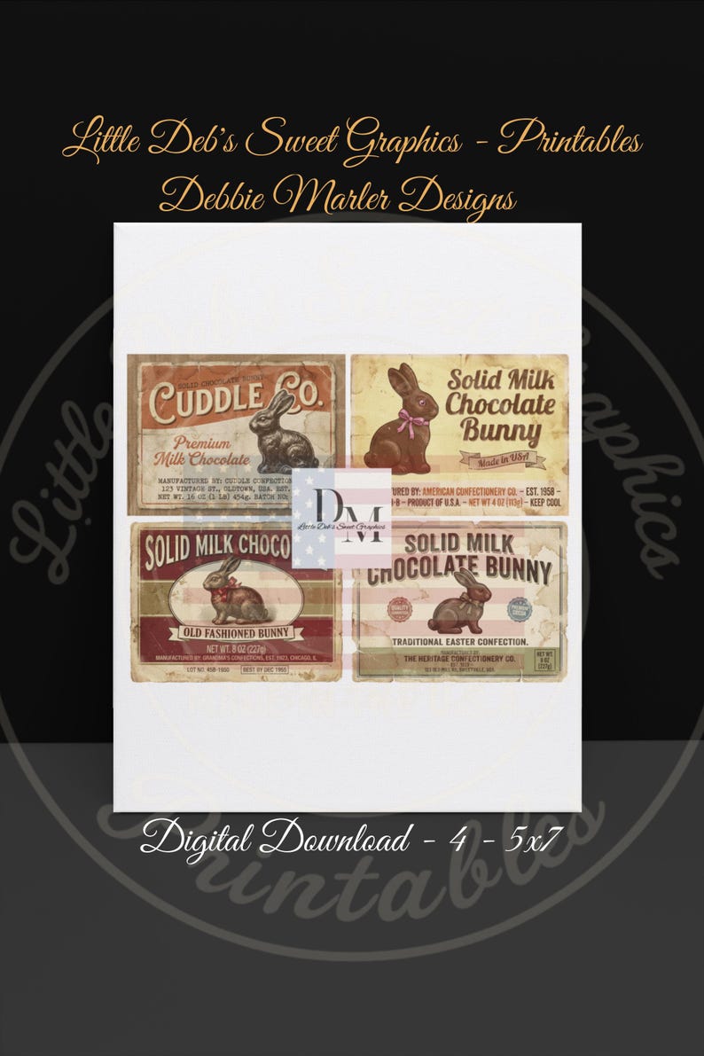 Primitive Farmhouse Solid Milk Chocolate Easter Bunny Bakery Labels ...
