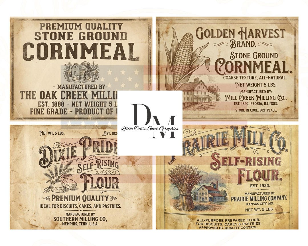 Primitive Farmhouse Cornmeal & Flour Pantry Baking Labels - Tin Can ...