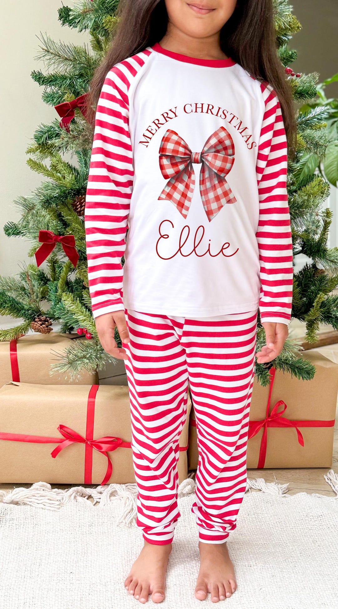 Personalised Girls Christmas Pyjamas. Kids Xmas Pjs, Believe Santa Pjs ...