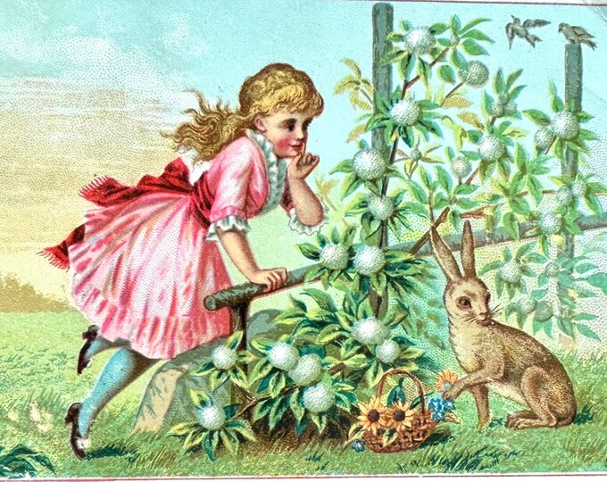 Victorian Easter Card Girl With Bunny Rabbit 1800's - Etsy