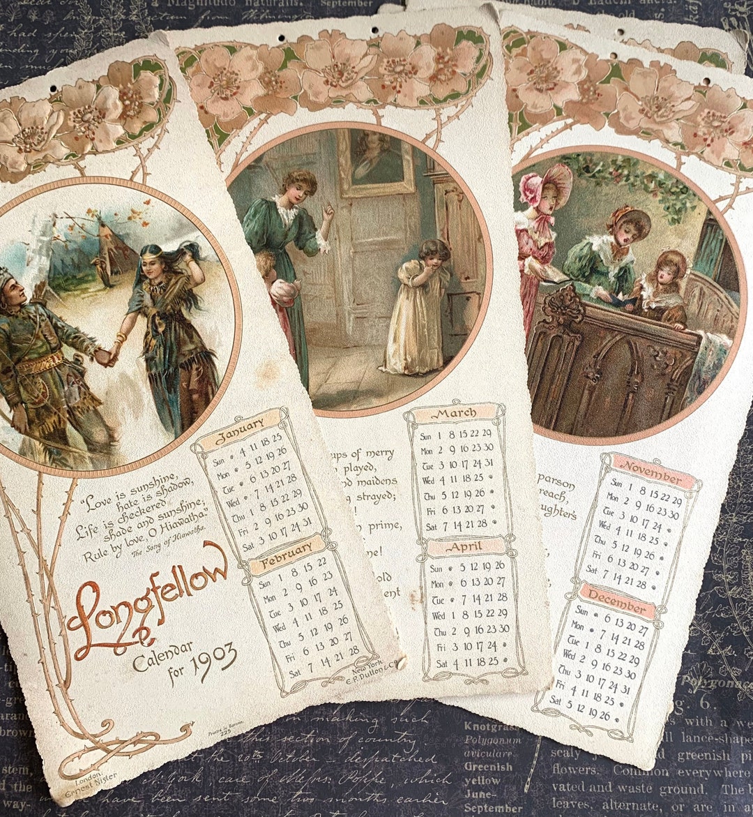 Antique Longfellow Poetry Calendar: 1903 Nister & Dutton Embossed ...