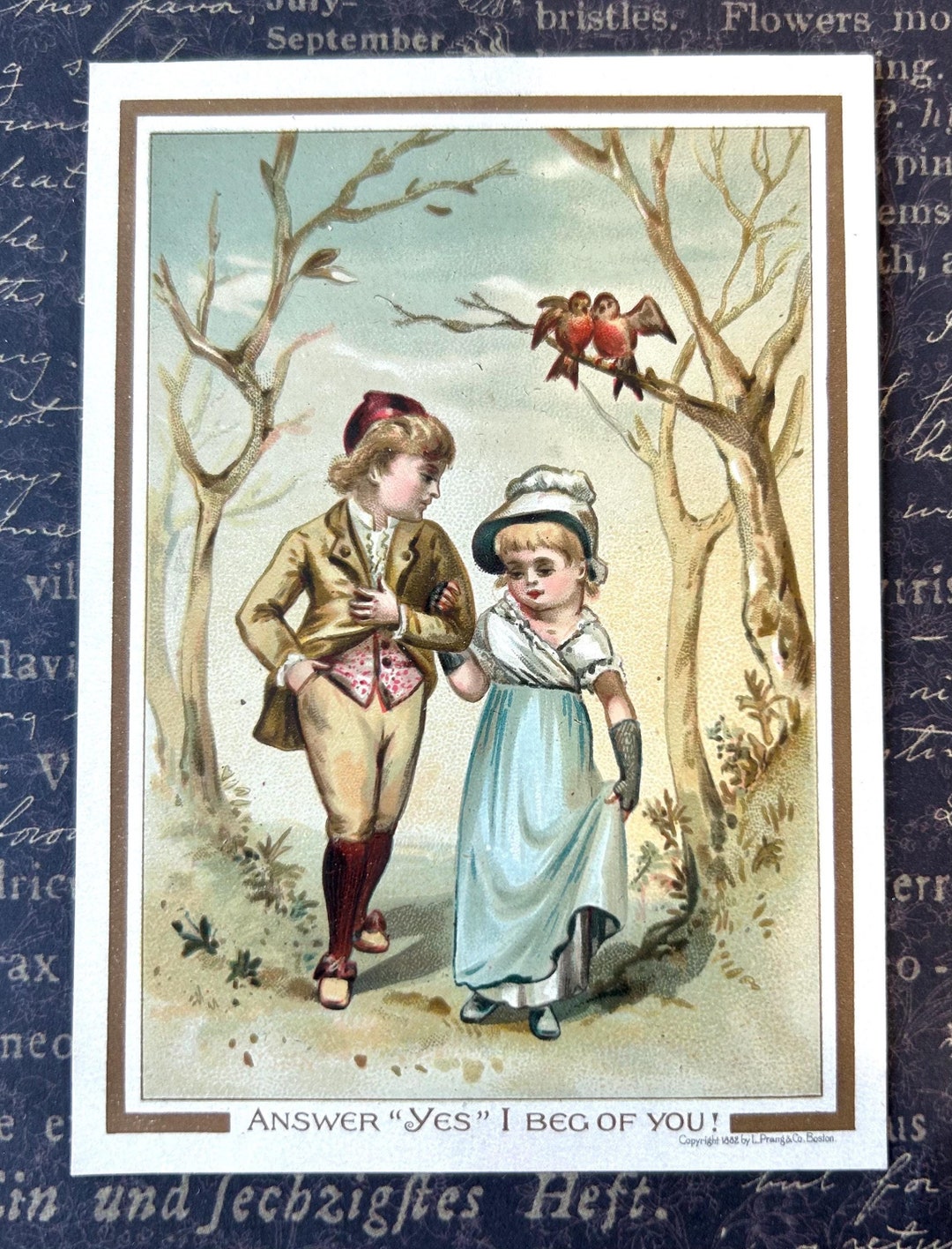 Antique Victorian Valentine Card by Louis Prang Boy Girl Woods Walk ...
