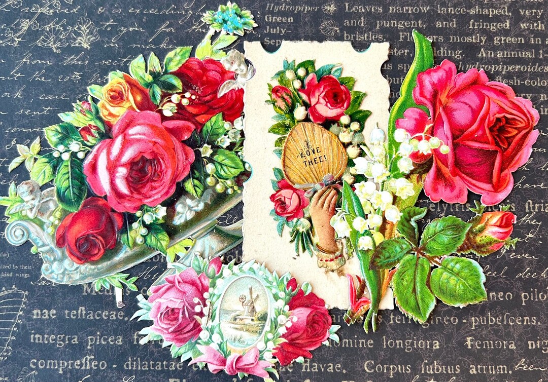 Victorian Ephemera Lily of the Valley Roses Calling Card Die Cut Scraps ...