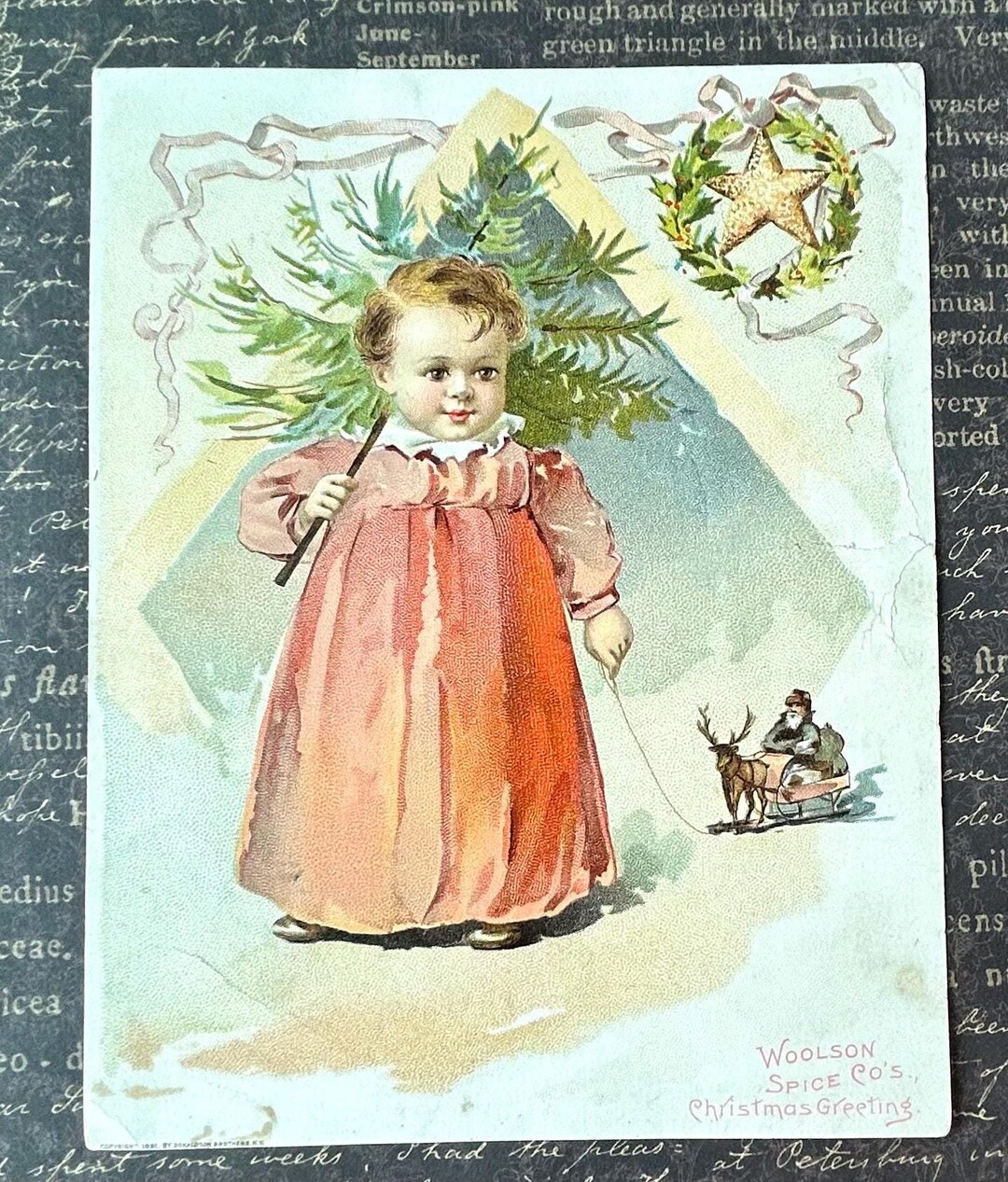 Scrappy Victorian Christmas Trade Card Girl Tree Santa Reindeer Toy ...