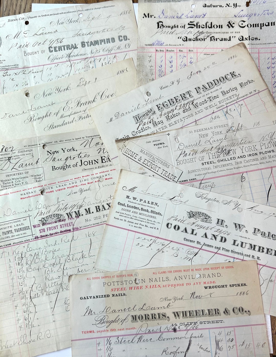 NYC Bill Heads Coal Lumber Hay Rakes Plows Paint Axels Crockery ...