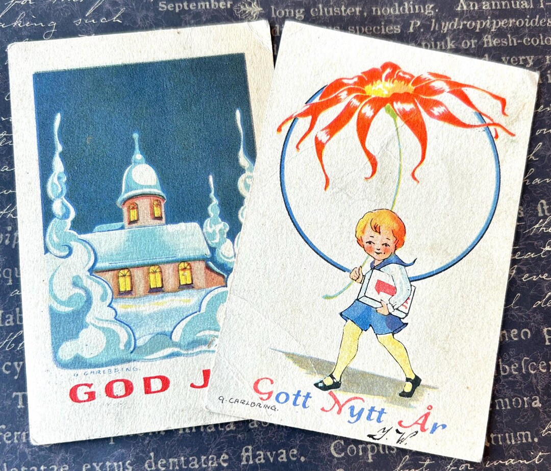 Swedish New Year Postcards Artist Signed Carlbring Art Deco Scrappy Lot ...