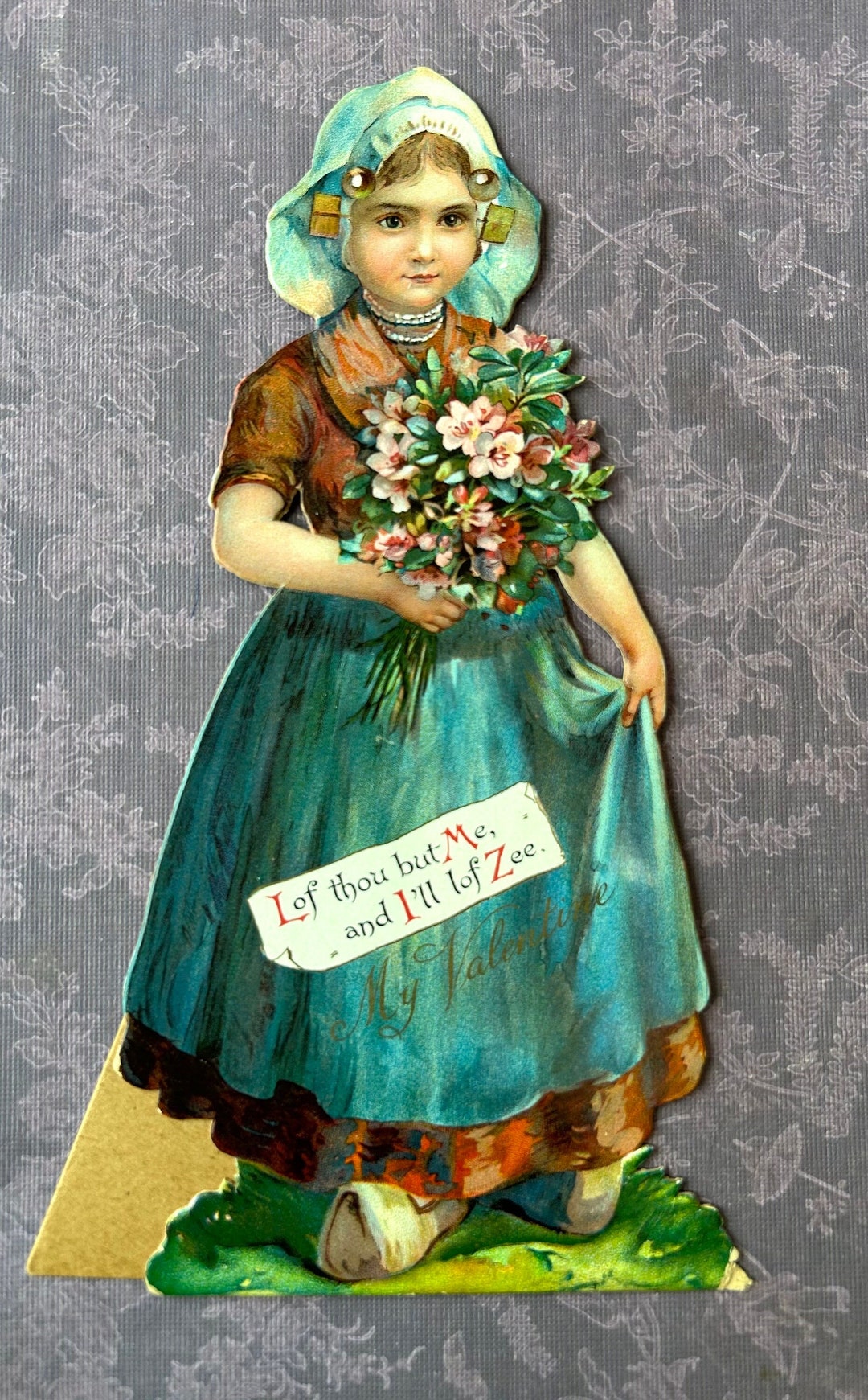 Nister and Dutton Stand up Valentine Card Die Cut Dutch Girl With ...