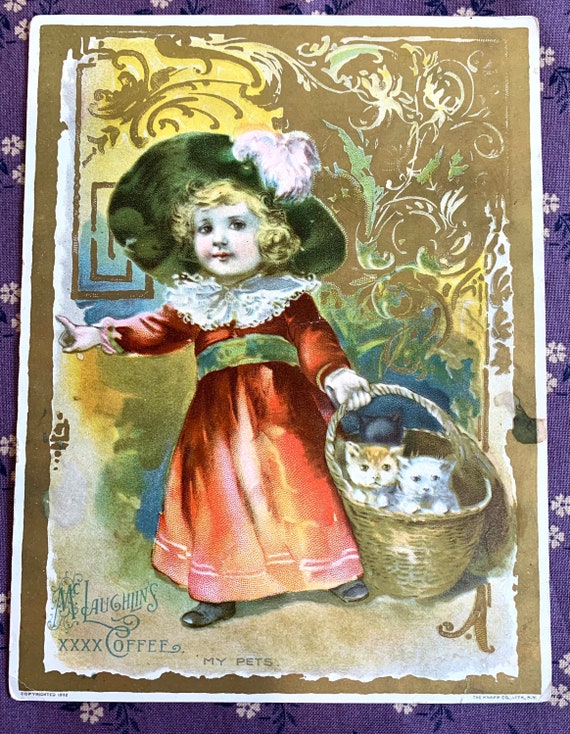 Advertisements Victorian Trade Card Clapsaddle Girl in Purple Gold ...