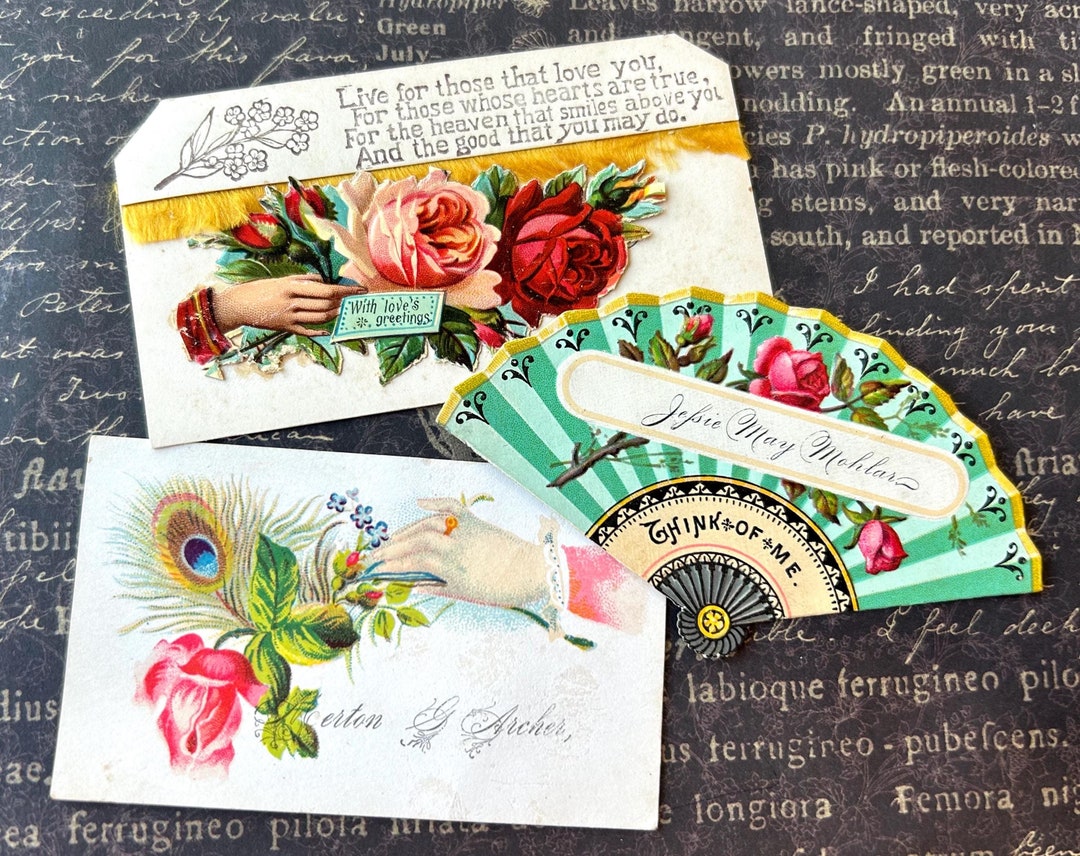 Victorian Antique Calling Cards Vintage Flower Floral Roses Peacock ...