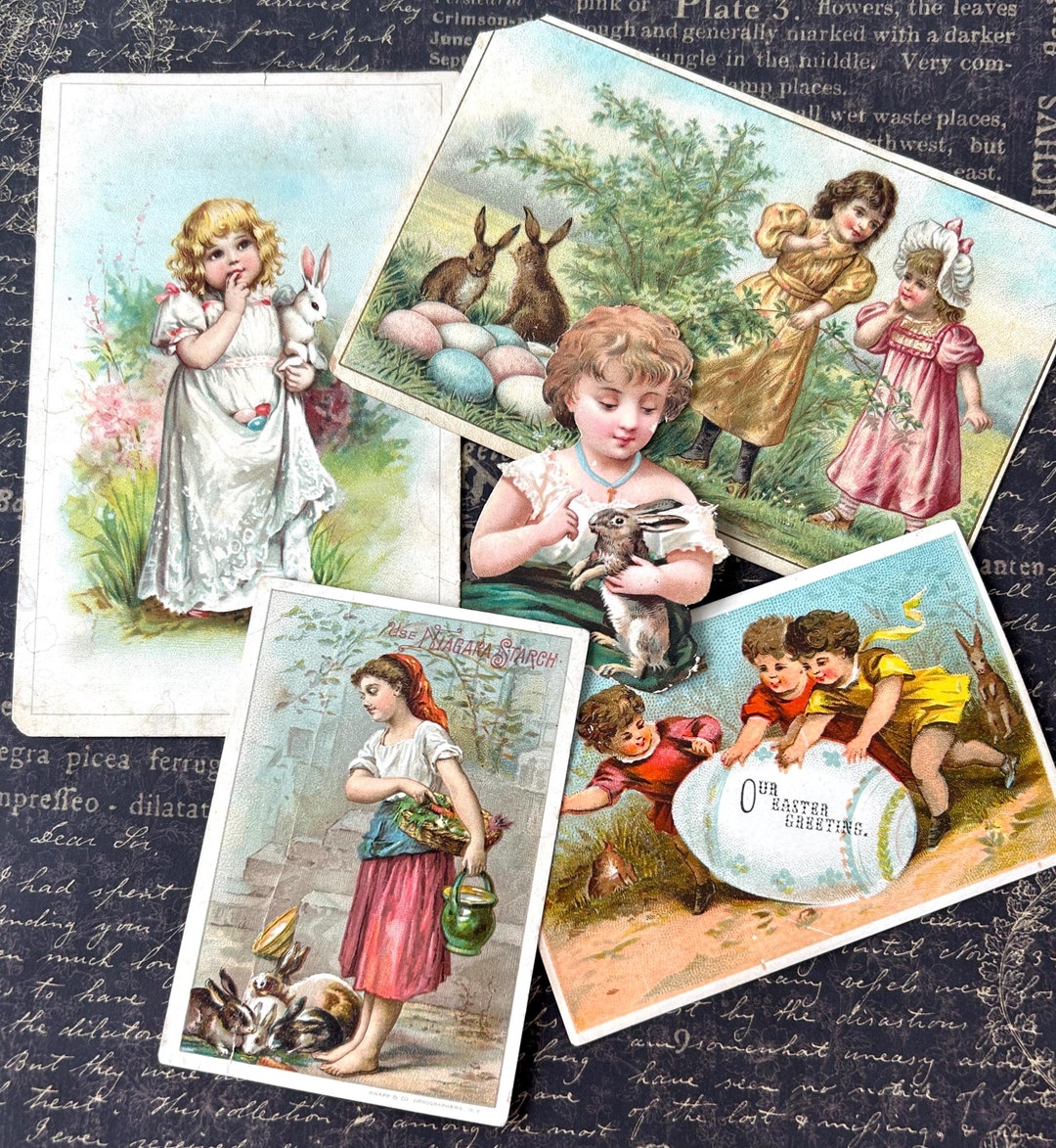 Scrappy Easter Victorian Trade Cards Scrap Eggs Bunny Rabbits Children ...