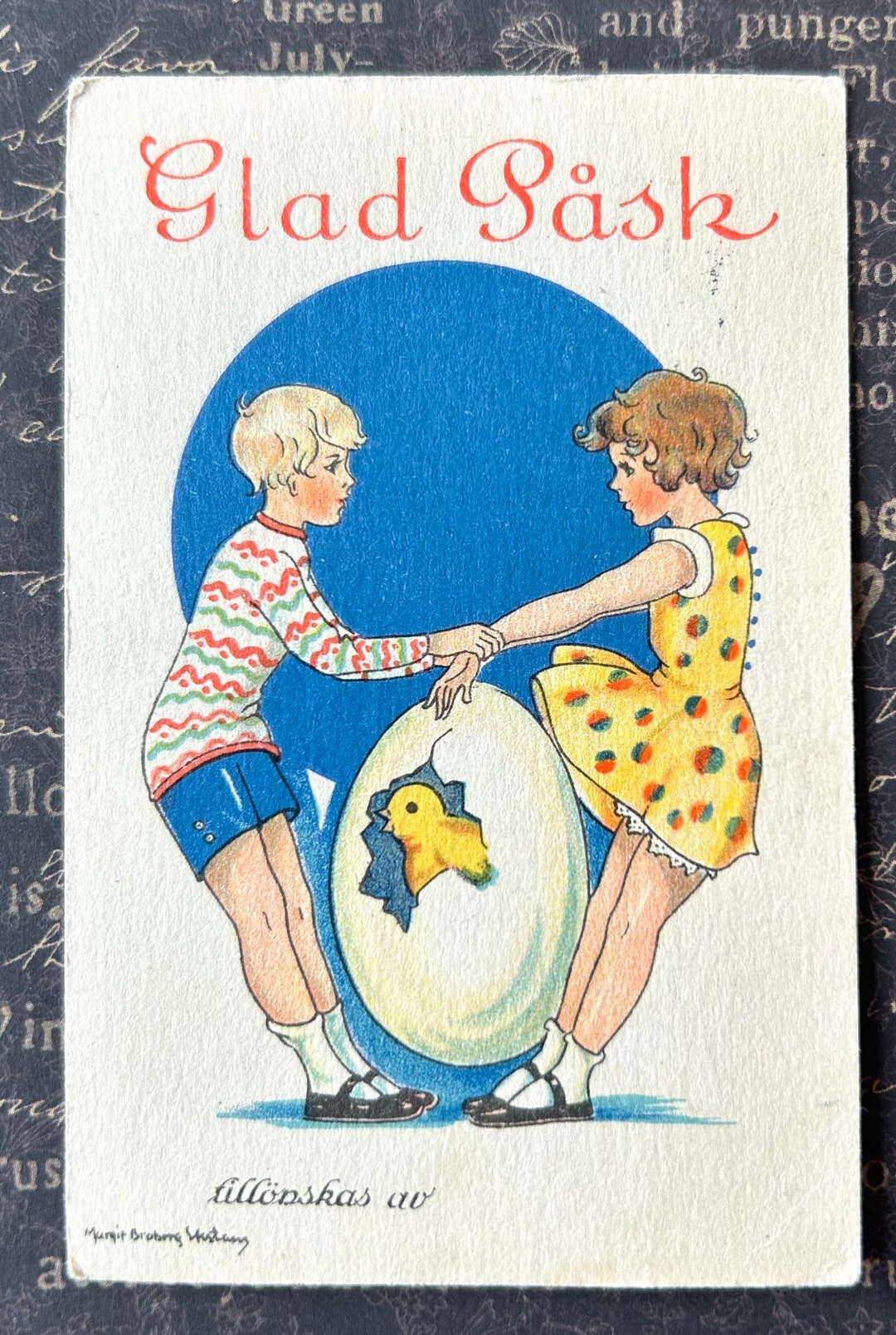 Swedish Easter Postcard Girl Boy Giant Egg Art Deco Artist Signed ...