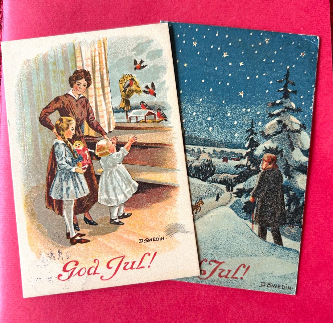 Swedish Christmas Postcards Children Mother Birds Starry Night Artist ...