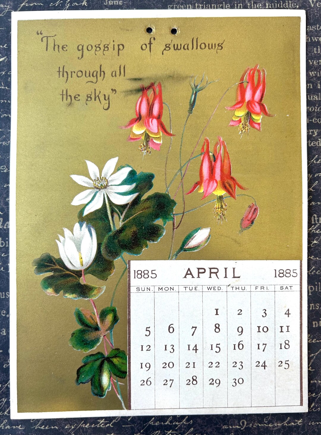 Antique Calendar Panel Spring Poem William Cullen Bryant Flowers ...