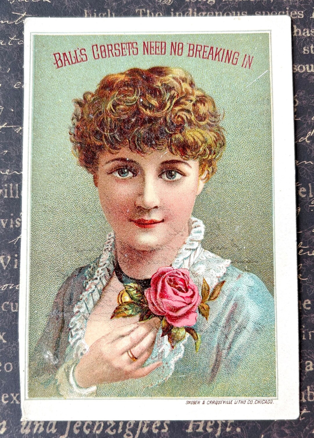 Victorian Trade Card Ball's Corsets Chicago Corset Co Girl With Rose ...
