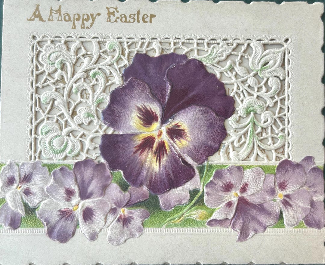 Victorian Easter Pansy Card Purple Pansies Embossed With Intricate ...