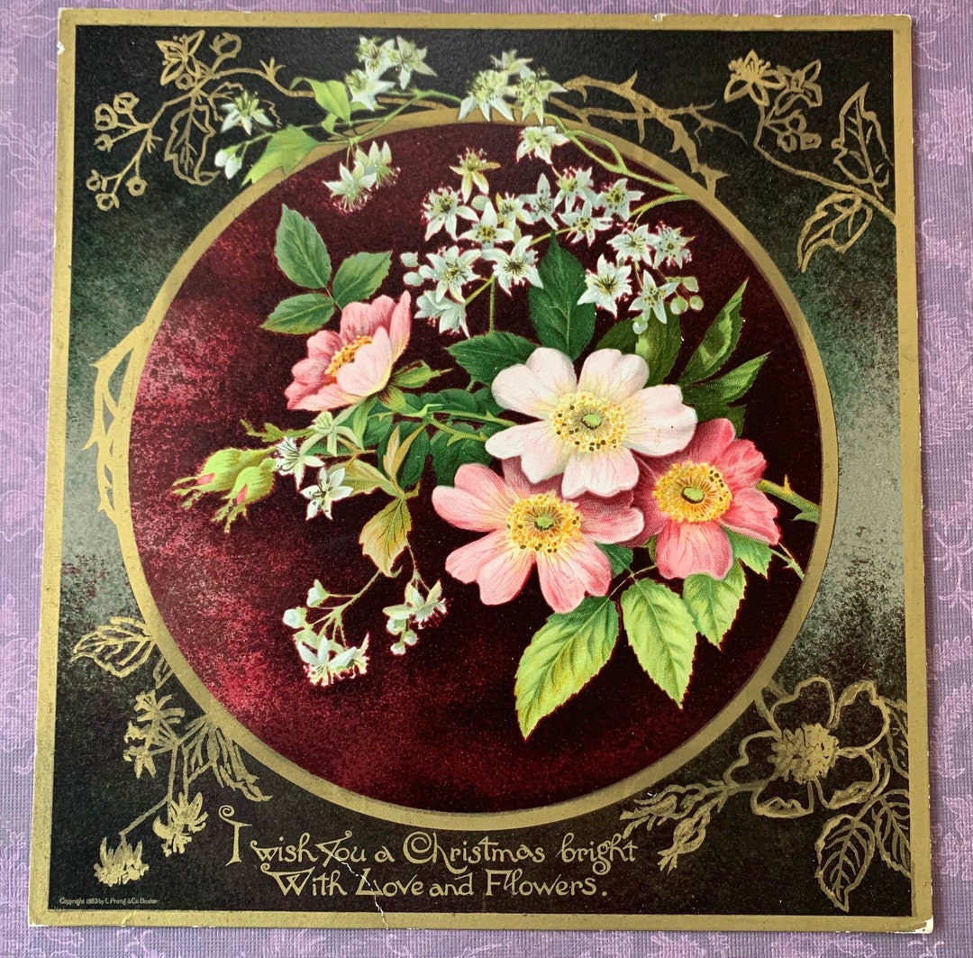 Large Victorian Christmas Card With Roses by Louis Prang Antique ...