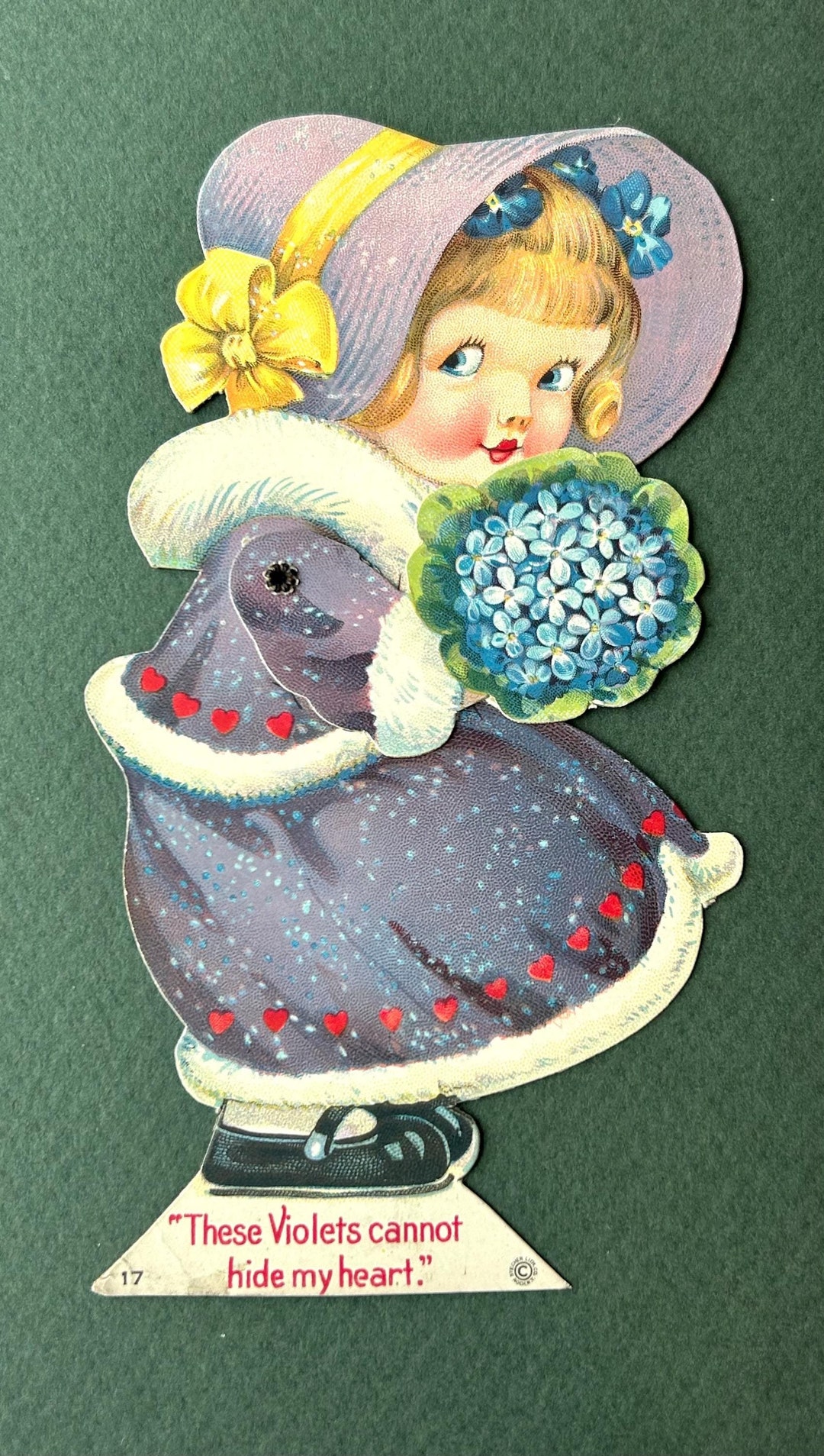 Vintage Mechanical Die Cut Valentine Little Girl With Bouquet of ...
