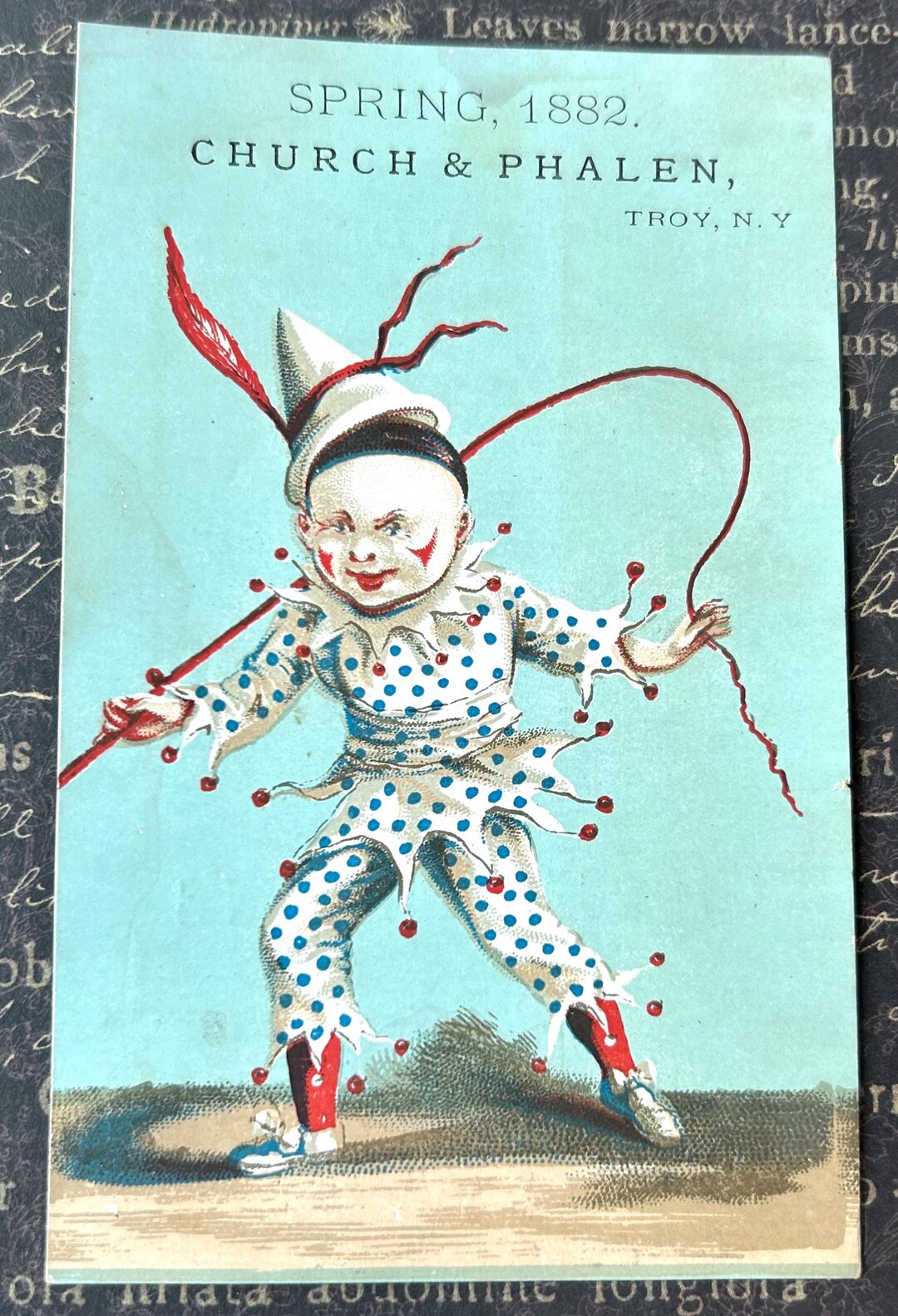Victorian Trade Card Unique Clown Image Church & Phalen Dry Goods ...